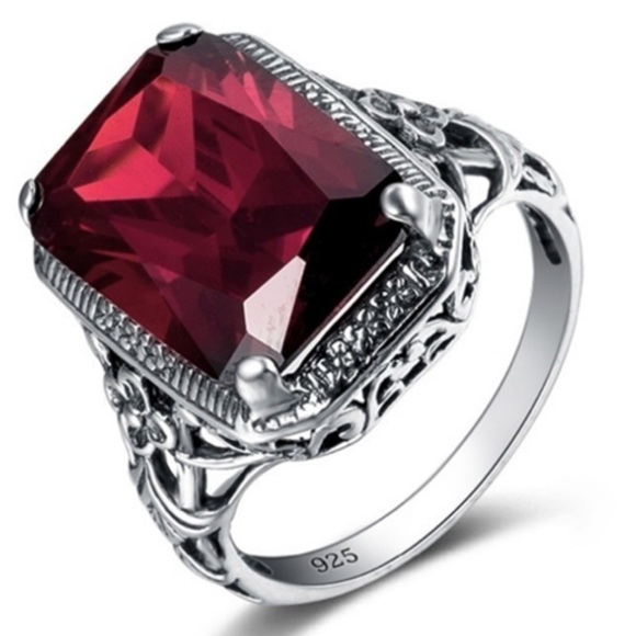 FINE JEWELRY | Jewelry | 925 Silver Large Red Stone Cz Vintage Style ...